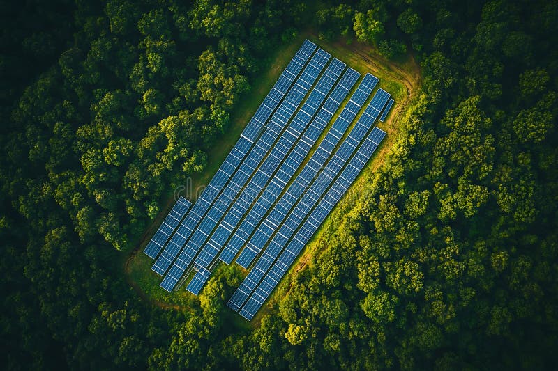 Aerial View of Solar Panels in a Forest Stock Illustration ...