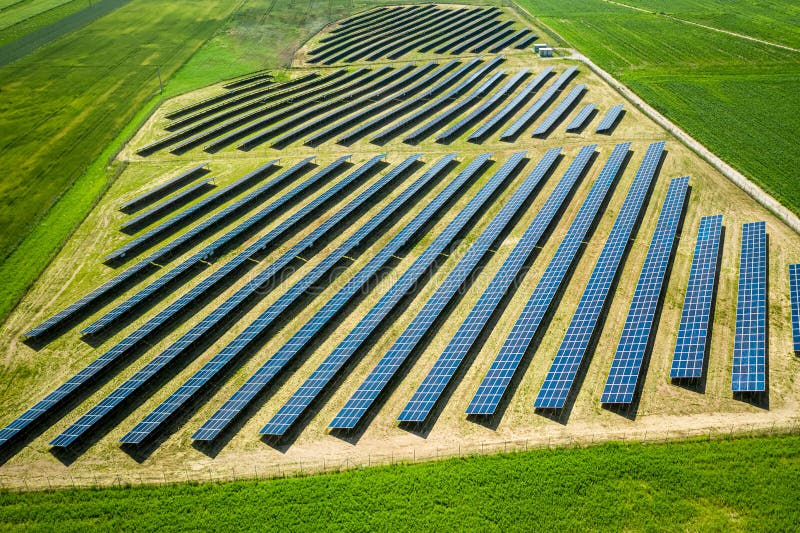 Aerial View of Solar Panels on Green Field, Poland Stock Photo - Image ...