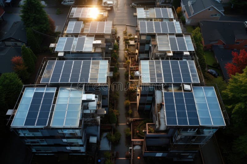 Aerial View of Solar Panels on a Rooftop Stock Photo - Image of ...