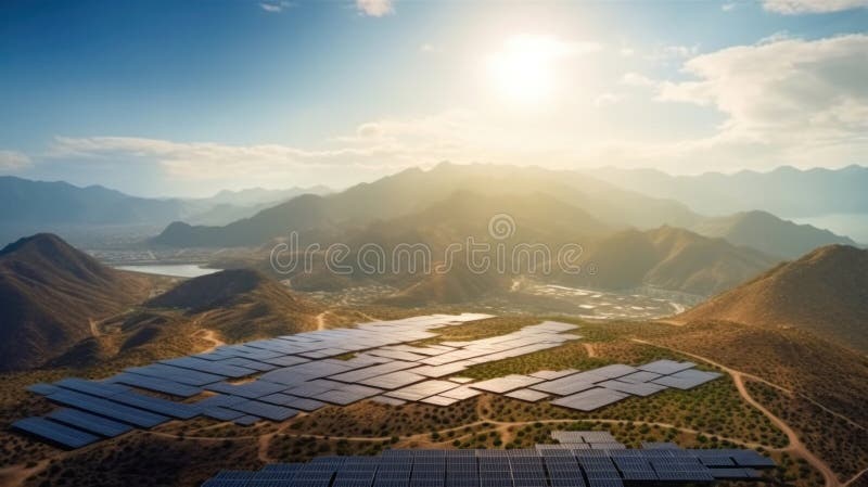 Aerial View of the Solar Power Plant on the Top of the Mountain Stock ...