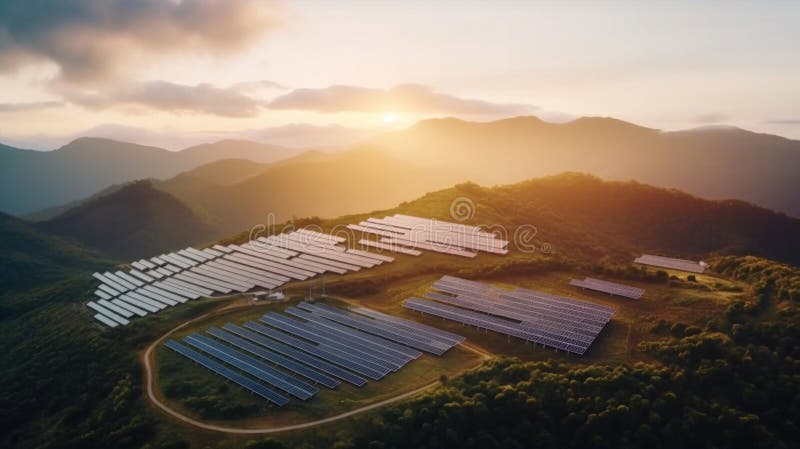 Aerial View of the Solar Power Plant on the Top of the Mountain Stock ...