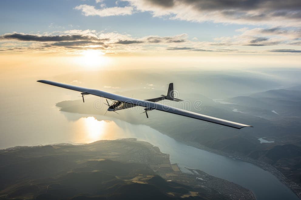 Aerial View of Solar-powered Aircraft in Flight Stock Image - Image of ...