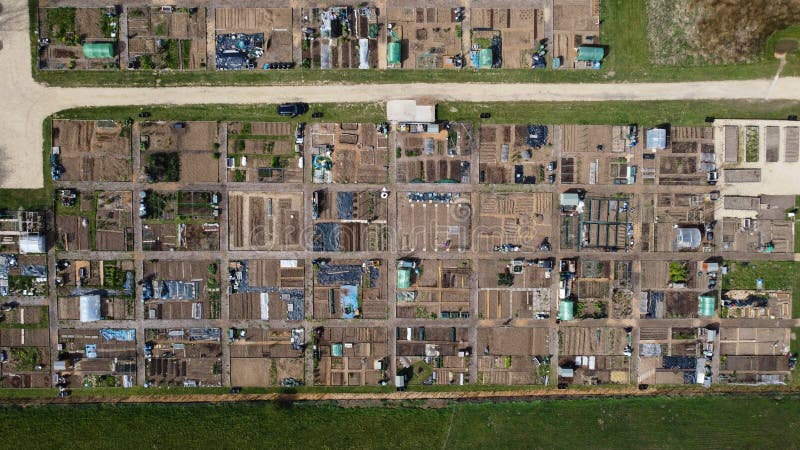 An Aerial View of Some Allotments Surrounded by Fields Stock Image ...