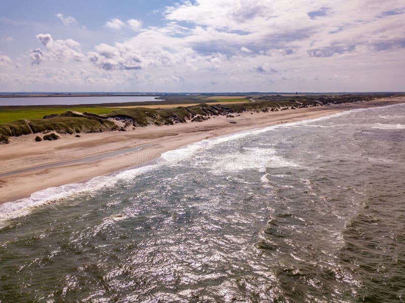 Aerial View of the Sondervig Beach in Denmark - Europe Stock Photo ...
