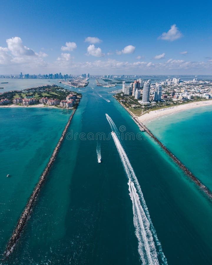 Aerial View of South Miami Beach and Boats in View Stock Photo - Image ...