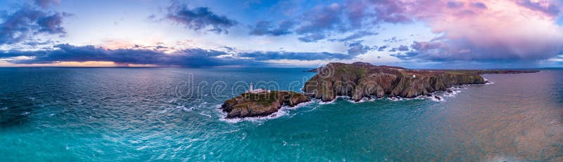 Aerial View of South Stack with Lighthouse during Sunset Stock Image ...