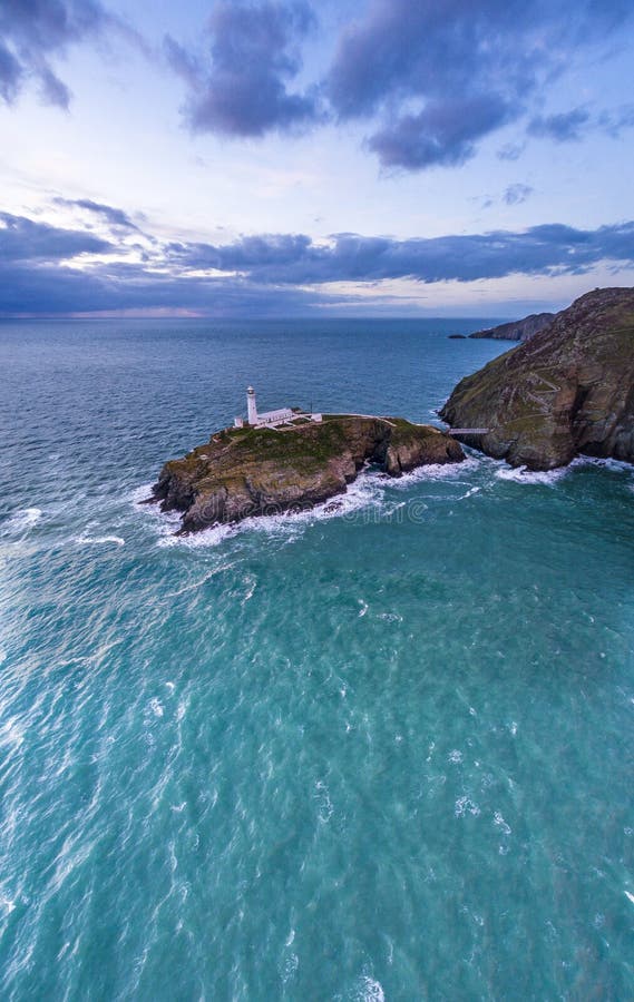 Aerial View of South Stack with Lighthouse during Sunset Stock Photo ...