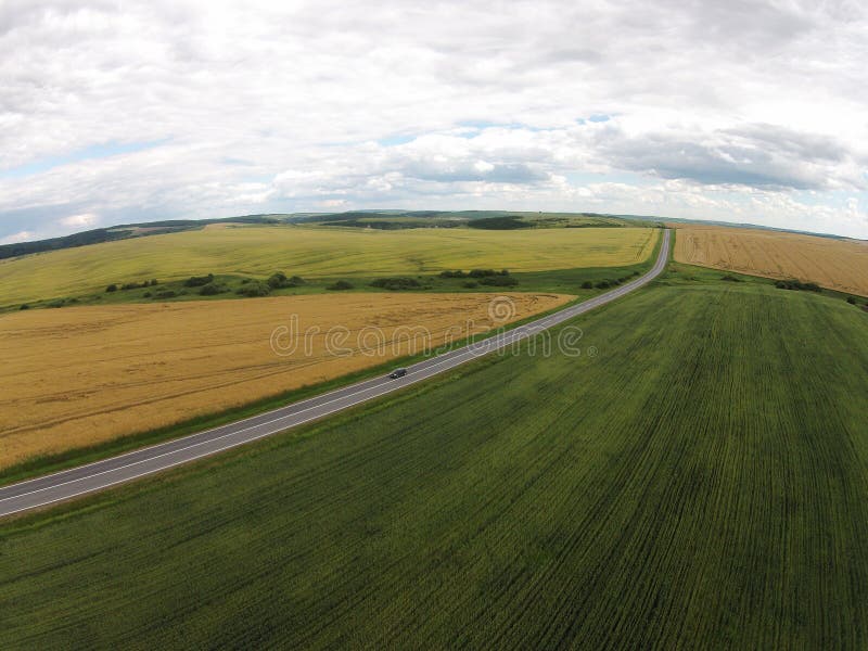 Aerial View of the Sown Fields Near the Motorway Stock Photo - Image of ...
