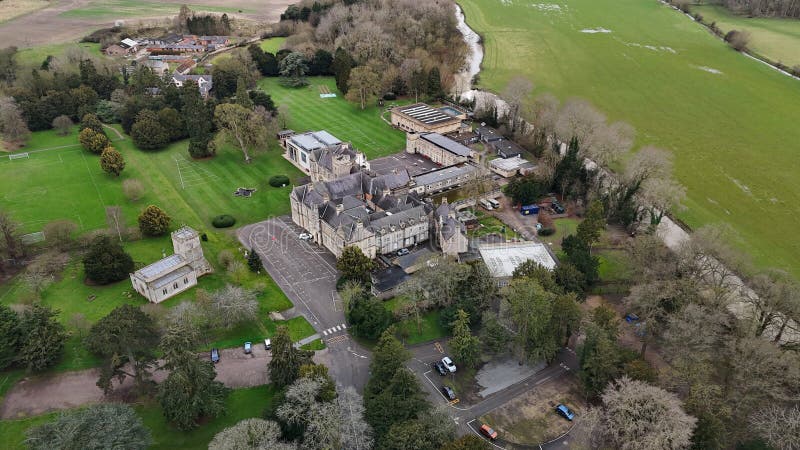 An Aerial View of a Large House and Fields with a Road Stock Image ...