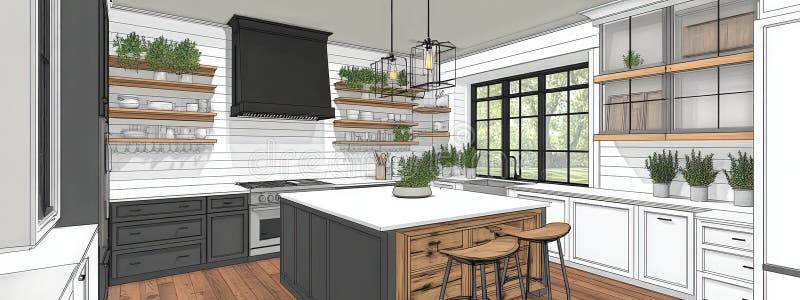 Kitchen Features Spacious Island Accompanied Stylish Stools Stock ...