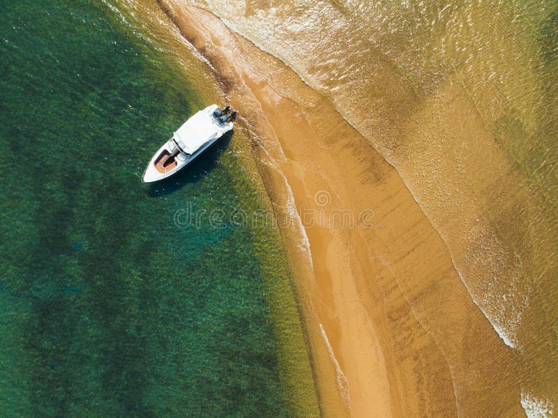 Aerial View of Speed Boat in the Aqua Sea, Drone View. Stock Image ...