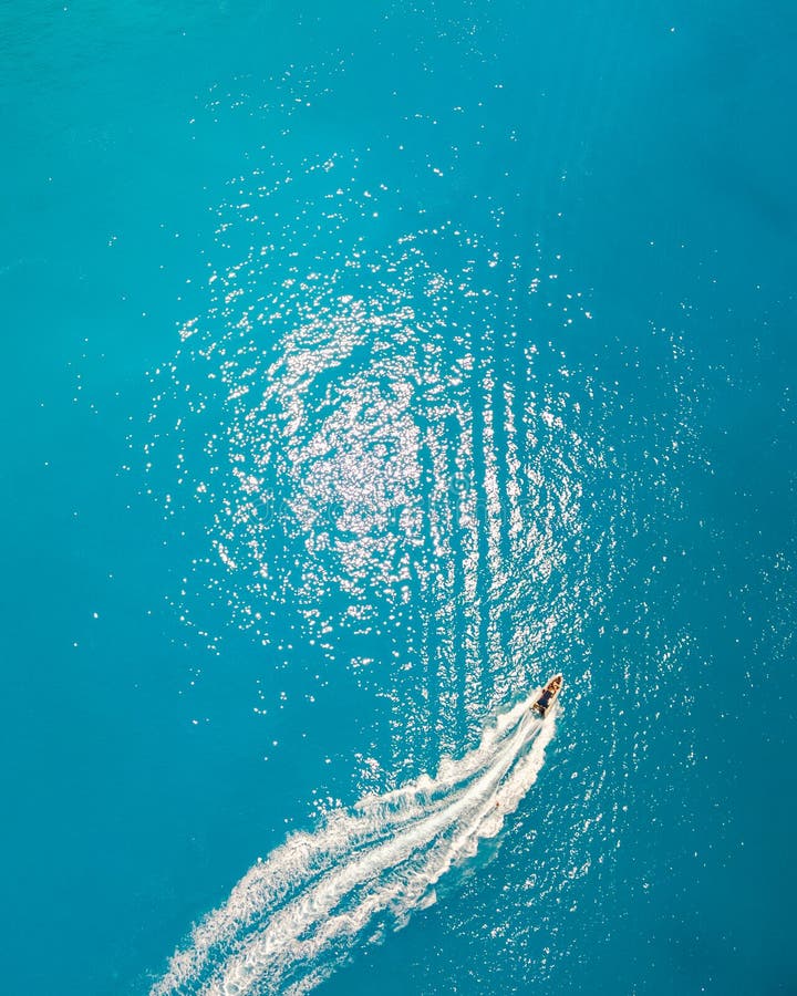 Aerial View of Speed Boat in Blue Sea Water Stock Photo - Image of ...