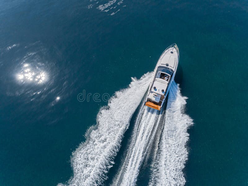 Aerial view of speed boat stock photo. Image of fast - 205713212