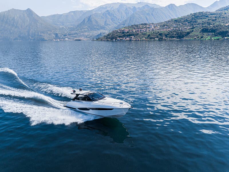 Aerial view of speed boat stock photo. Image of fast - 205714044