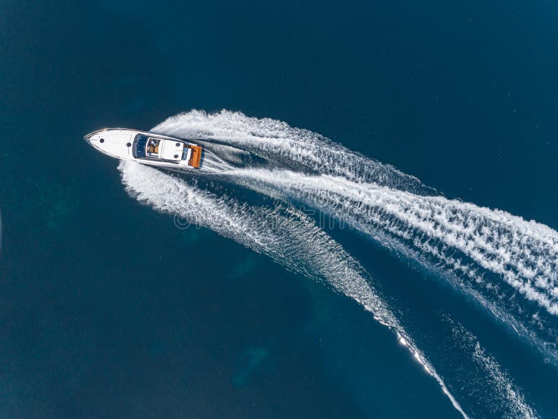 Aerial view of speed boat stock photo. Image of lake - 205715840