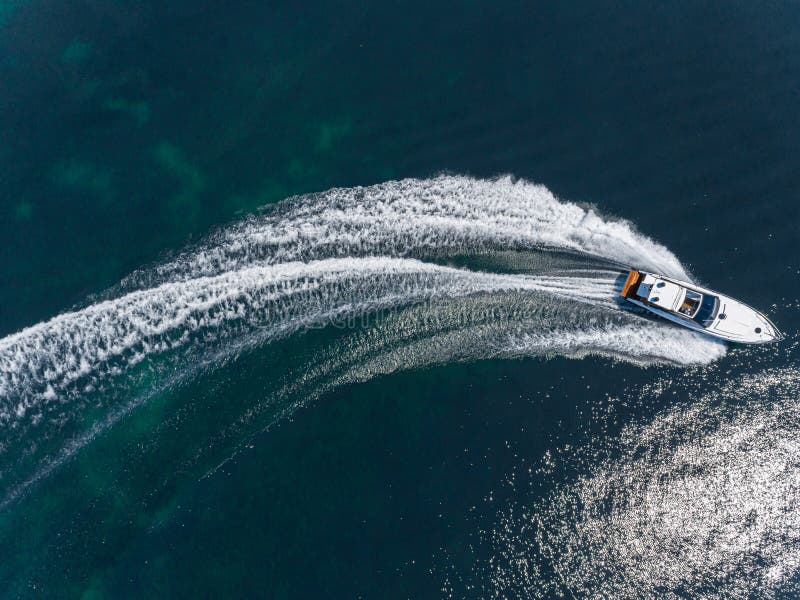 Aerial view of speed boat stock image. Image of cabin - 205714899