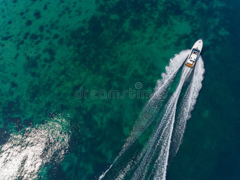Aerial view of speed boat stock photo. Image of port - 205715088