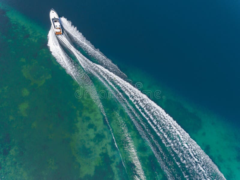 Aerial view of speed boat stock photo. Image of marin - 205715728