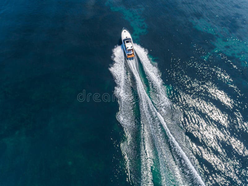 Aerial view of speed boat stock image. Image of port - 205715925