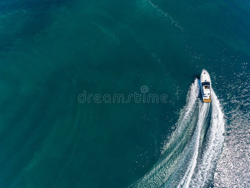 Aerial view of speed boat stock photo. Image of bridge - 205716058