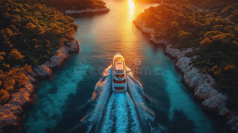 Aerial View of Speedboat in Clear Blue Water at Sunset Stock ...