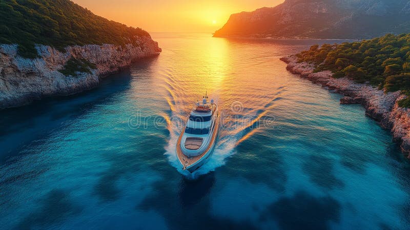 Aerial View of Speedboat in Clear Blue Water at Sunset Stock ...