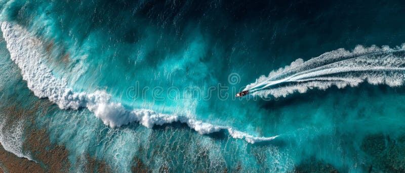 Aerial View of Speedboat on Turquoise Ocean Stock Illustration ...