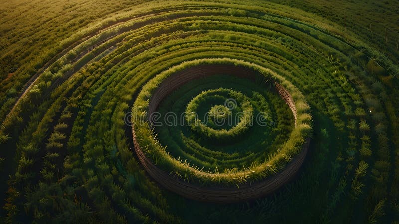An Aerial View of a Spiral-shaped Path in a Field Stock Illustration ...