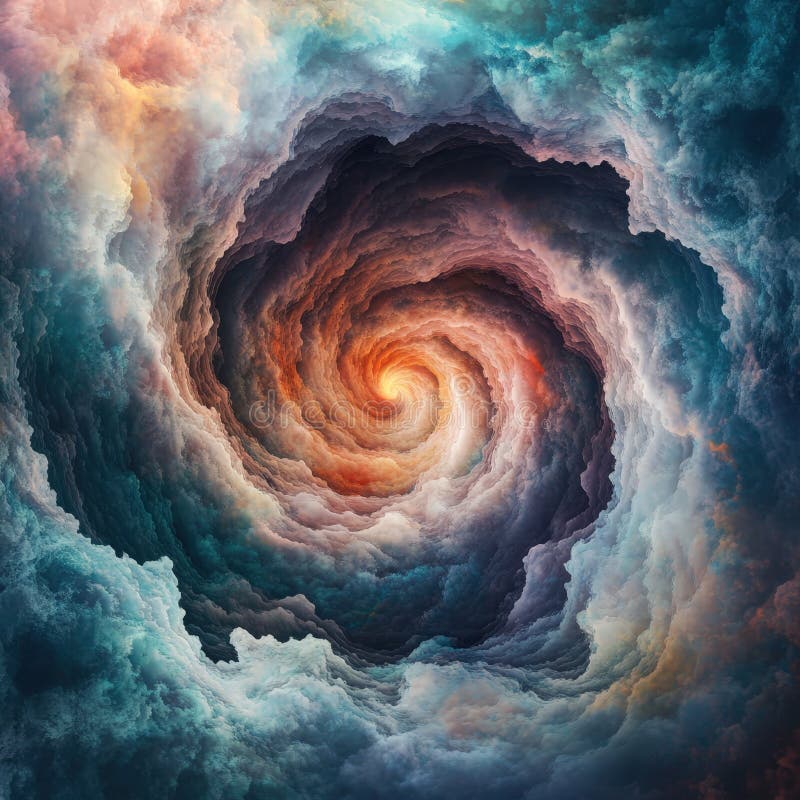 Aerial View of a Spiral Vortex Formation in the Blue Sky with White ...