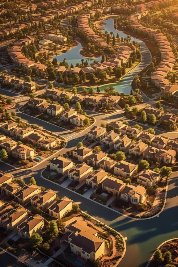 Aerial View of a Sprawling Housing Development Stock Illustration ...