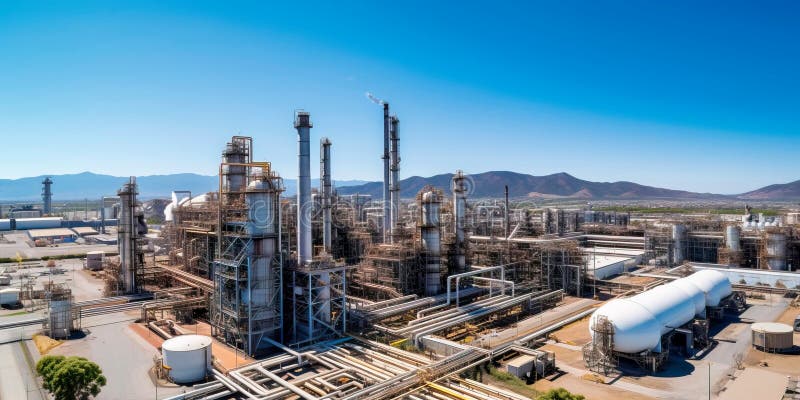 Aerial View of a Sprawling Industrial Complex with Smokestacks and ...