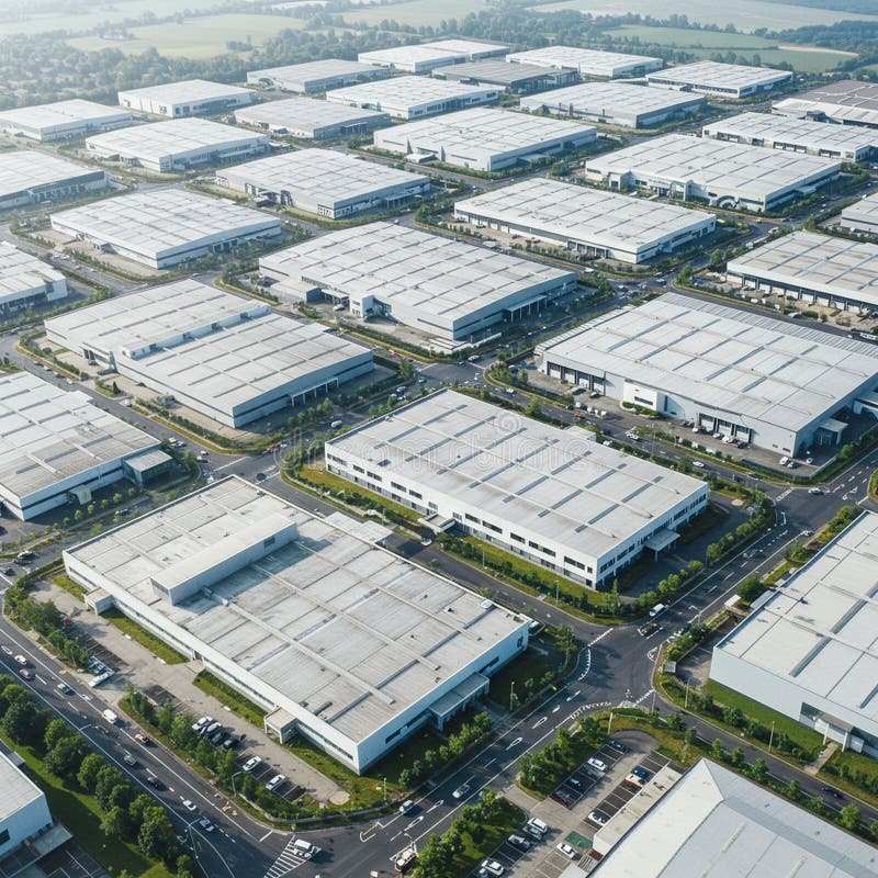 Aerial View of a Sprawling Industrial Park with Numerous Large ...