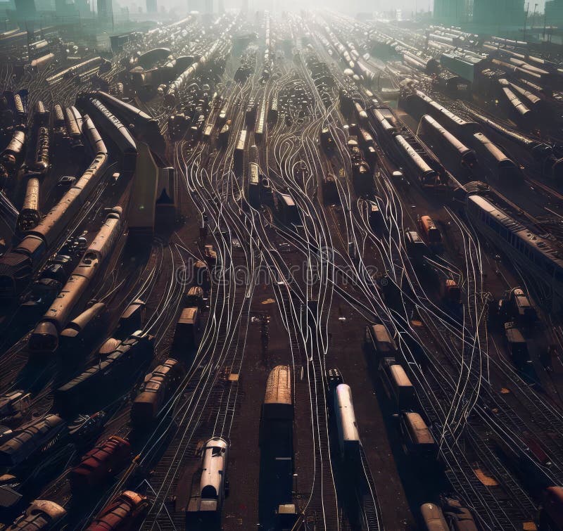 Vast Railway Yard stock illustration. Illustration of intersecting ...