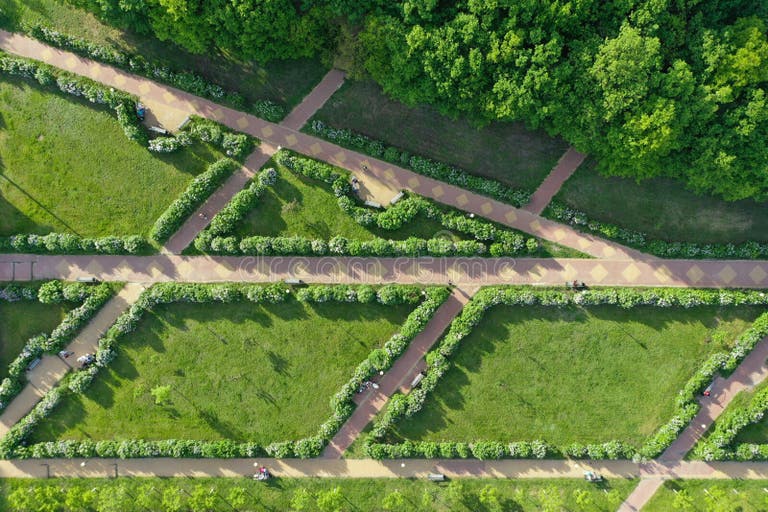 Aerial View of Spring Park with Geometric Lines Walking Paths Stock ...