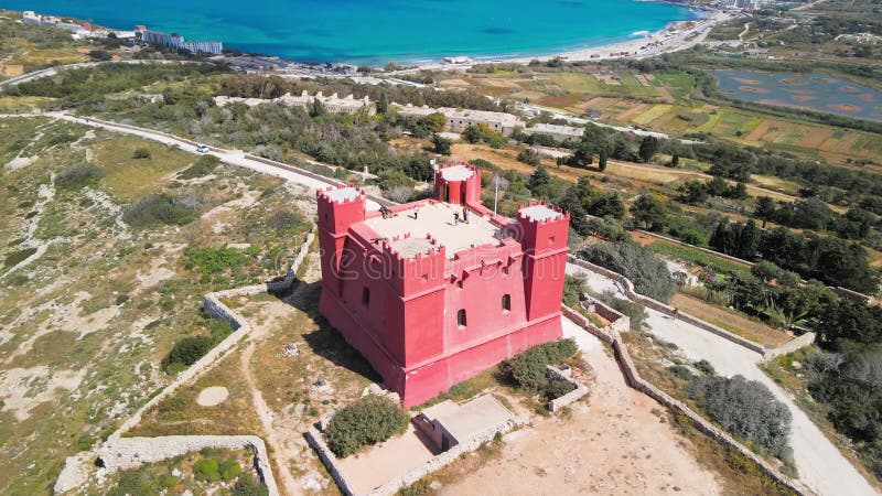 Aerial View of St Agatha Red Tower in Malta Stock Footage - Video of ...