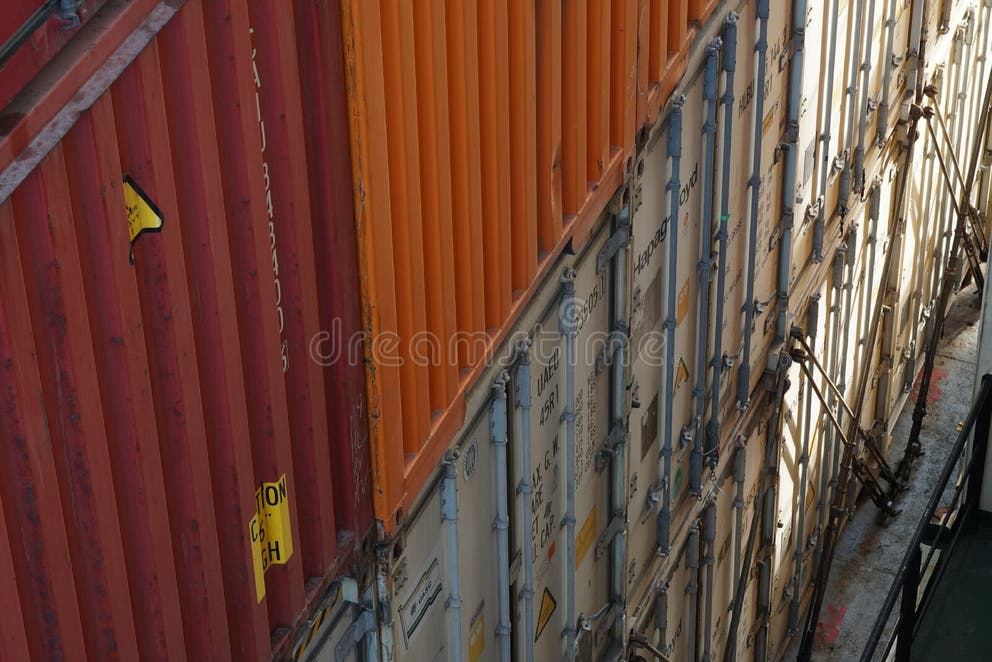 Aerial View on Stack of Different Colors Containers from Various ...