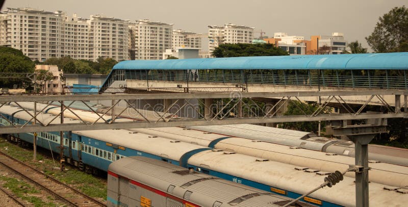 Aerial View of Stack of Trains Standing at Railway Track at Railway ...
