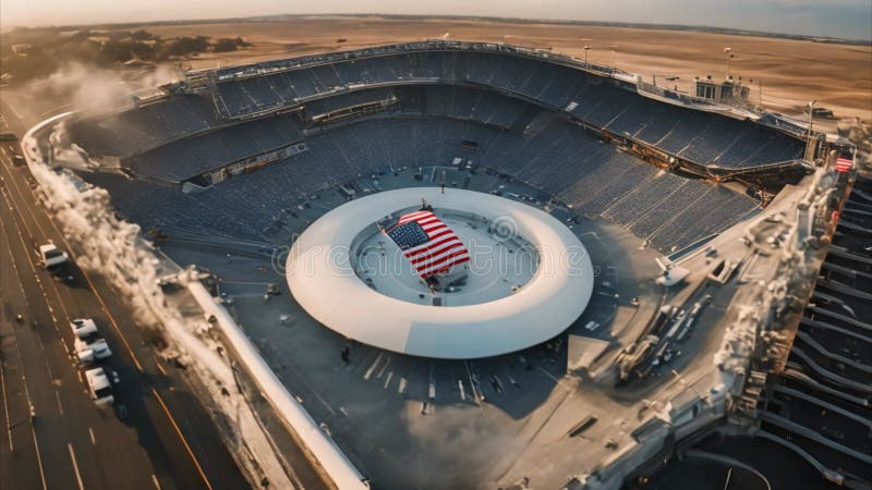 Aerial View of a Stadium with the American Flag Stock Footage - Video ...