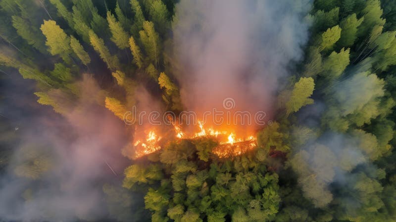 Aerial View of a Starting Fire in the Forest Stock Illustration ...
