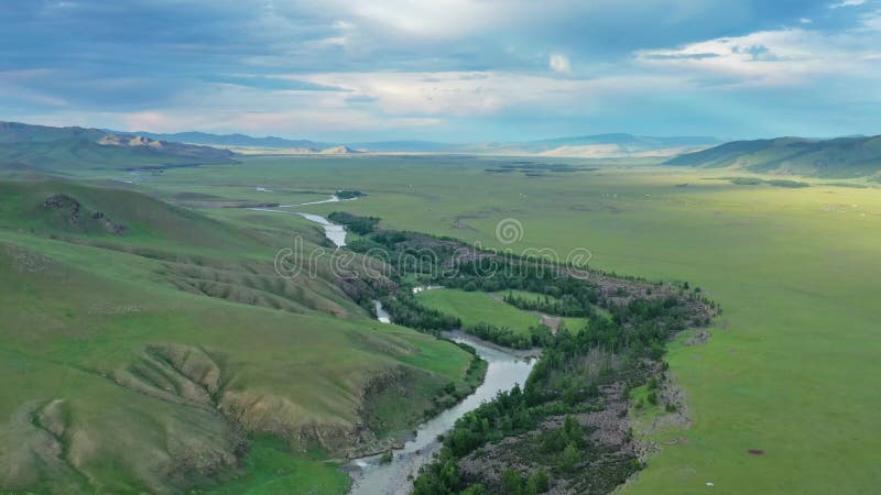 Aerial View of Steppe and Mountains in Mongolia Stock Footage - Video ...