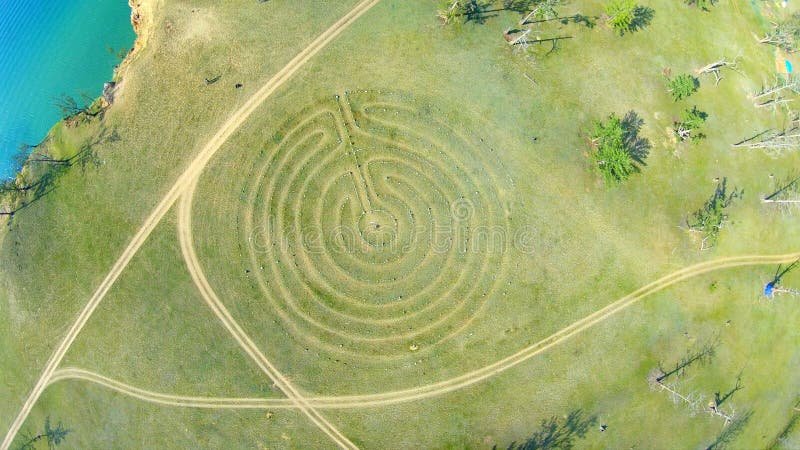 Aerial View of Stone Labyrinth. Loop Stock Video - Video of meadow ...