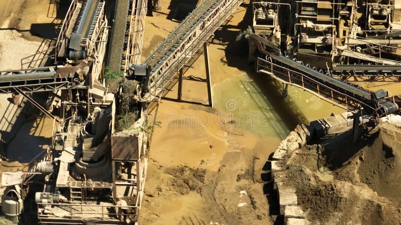 Aerial View of Stone Sorting Conveyor Belt in Large Quarry Stock Video ...