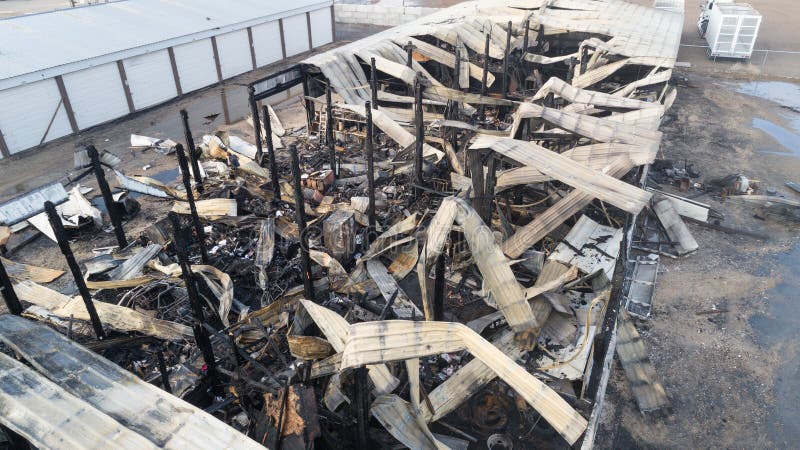 Aerial View of a Storage Burned Due To Fire Stock Photo - Image of ...