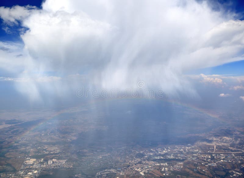 Aerial View of Storm Cloud with Rainbow Stock Image - Image of ...