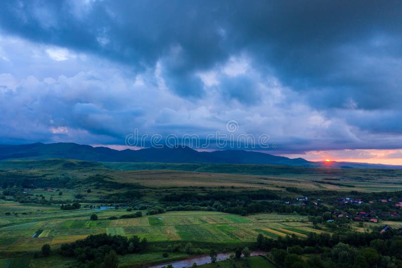 Aerial View of a Storm and Clouds Above a Village Stock Image - Image ...