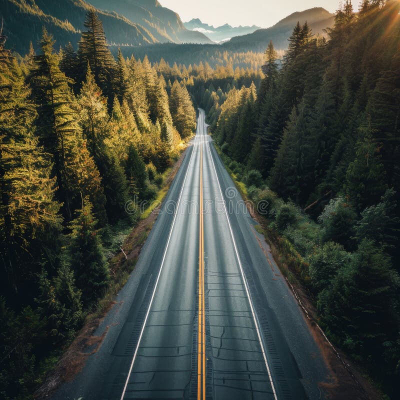 Aerial View of a Straight Road through a Forest Stock Illustration ...
