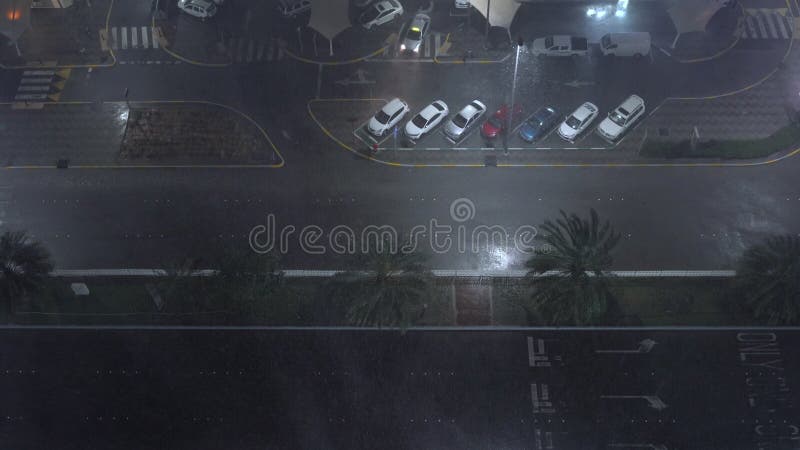 Aerial View of a Street during Heavy Rain and Thunder Storm Stock Video ...