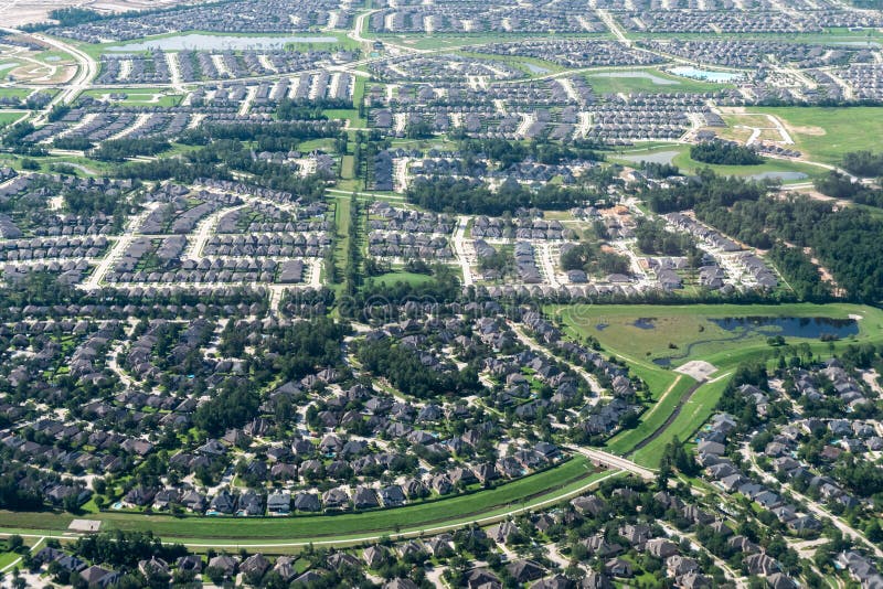 Aerial View of a Suburb Outside of Houston Texas Stock Image - Image of ...