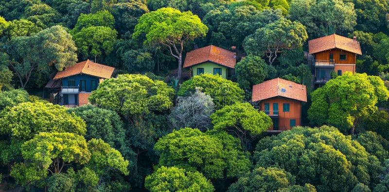 Aerial View of a Suburban Area with Lush Greenery and a Large Home ...