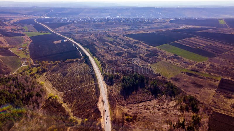 Aerial View of Suburban Road between Fields Stock Image - Image of ...